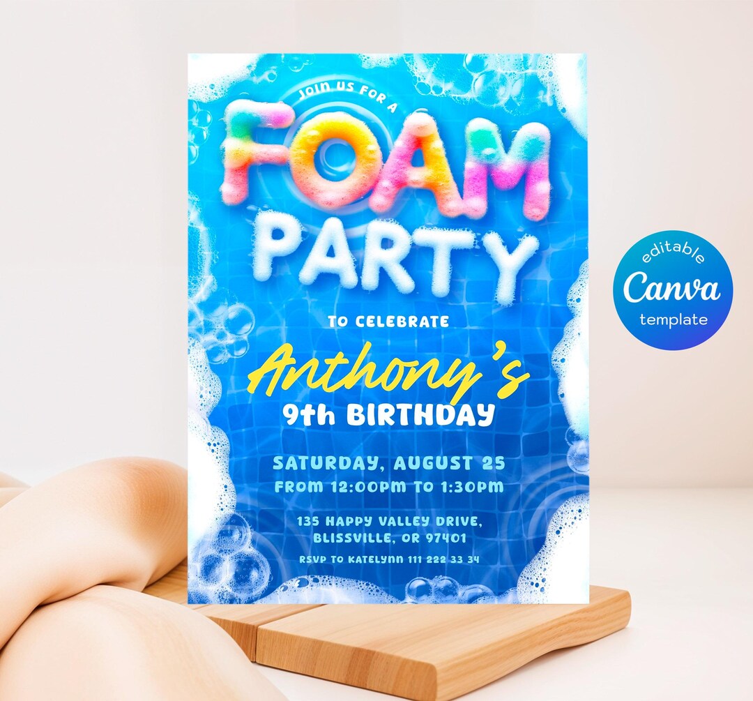 Foam Party Birthday Invitation, Kids Foam Party Invite, Digital Pool ...