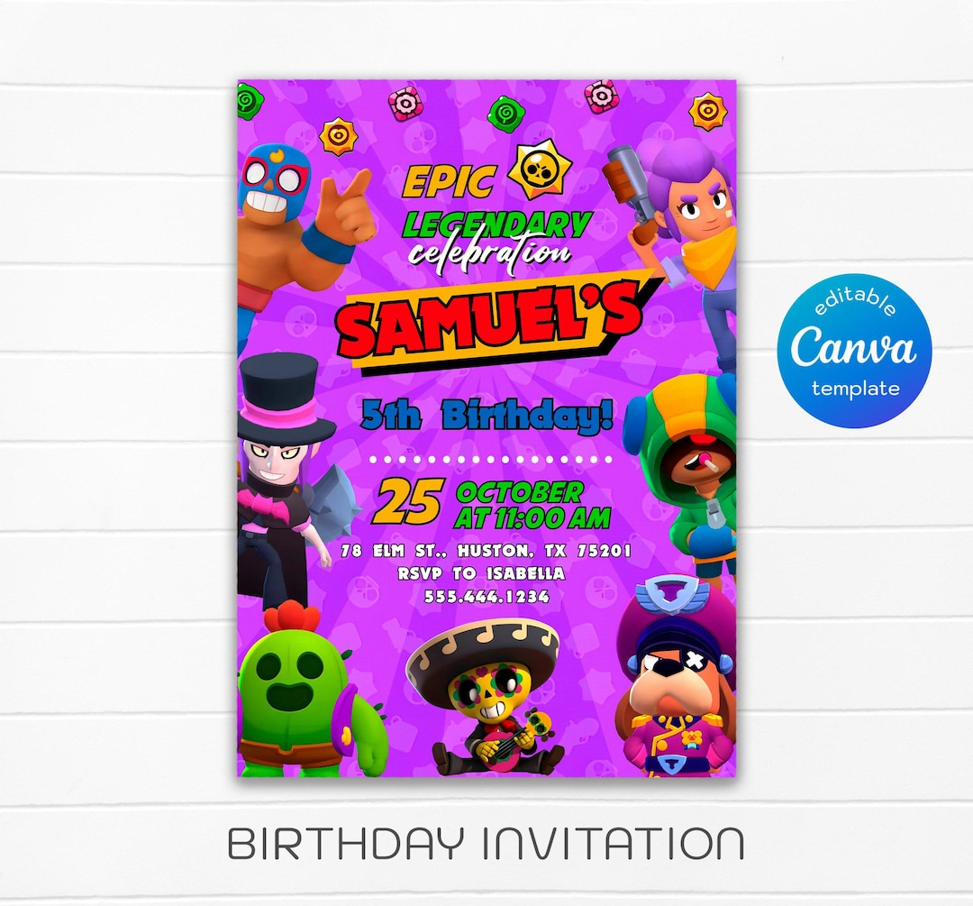 Brawl Stars Invitation, Gamer Invite, Printable Editable Video Game ...