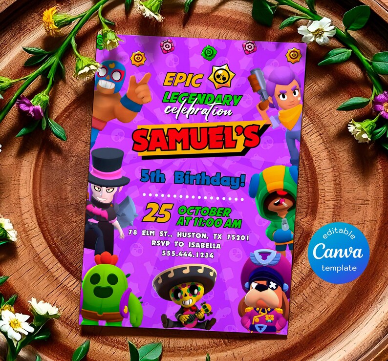 Brawl Stars Invitation, Gamer Invite, Printable Editable Video Game ...