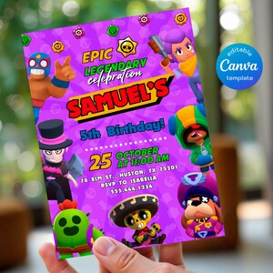 Brawl Stars Invitation, Gamer Invite, Printable Editable Video Game ...