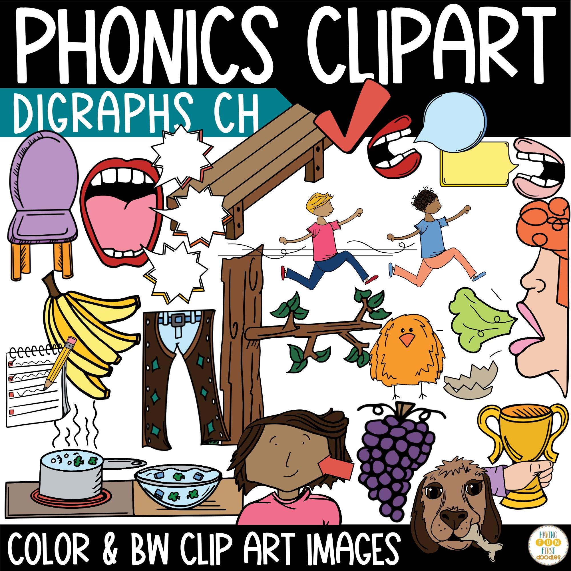 Digraphs Clipart CH Phonics Images – Science of Reading Clip Art - Etsy