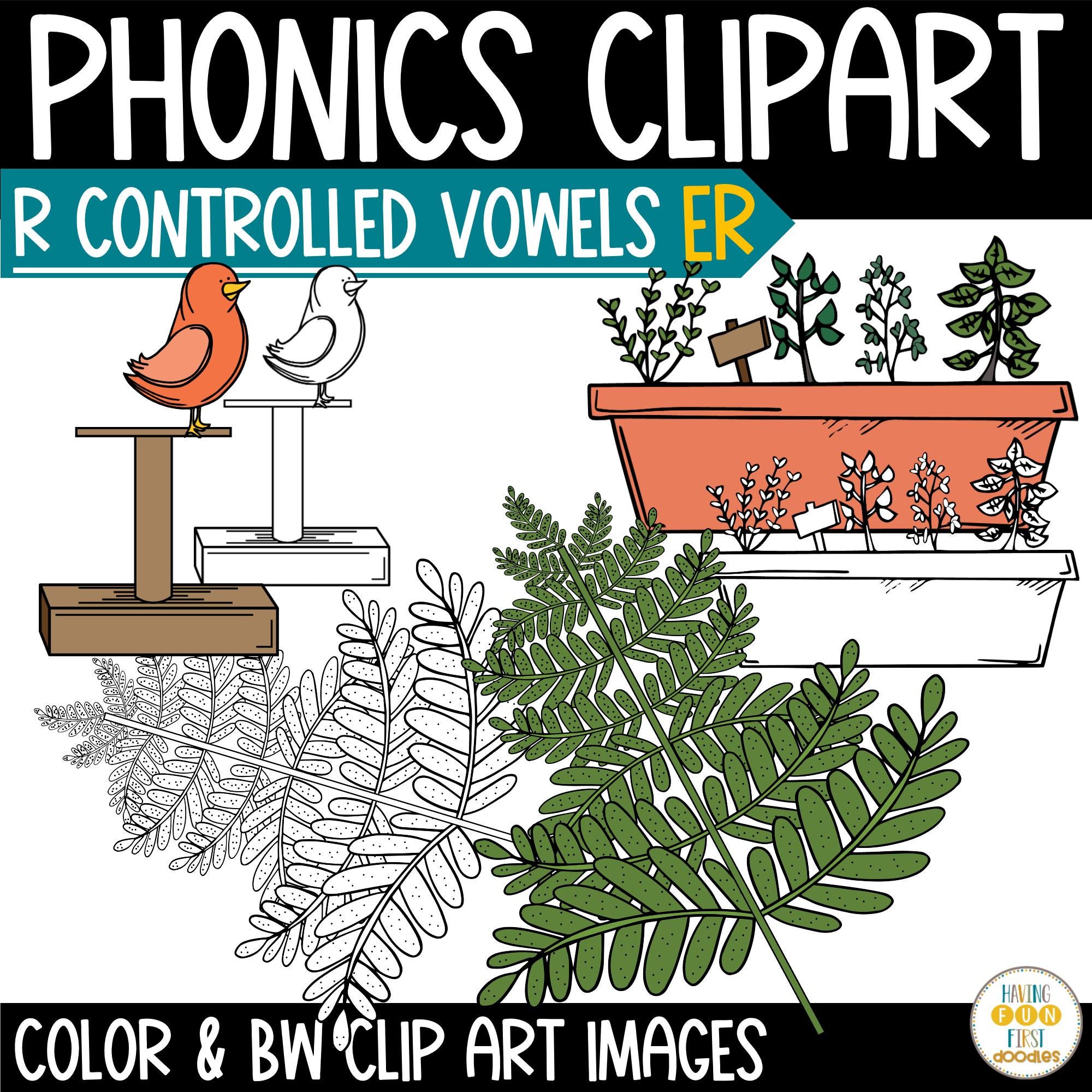 R-controlled Vowel ER Word Clipart for Phonics Activities – Science of ...