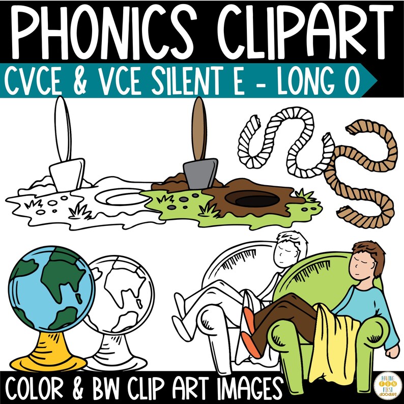 CVCE VCE Long O Words Clipart for Phonics Activities Silent E / Magic E ...