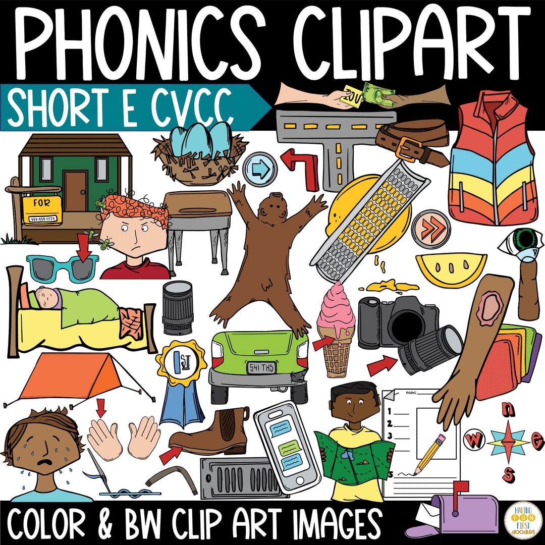 CVCC Short E Words Clipart for Phonics Activities – Science of Reading ...