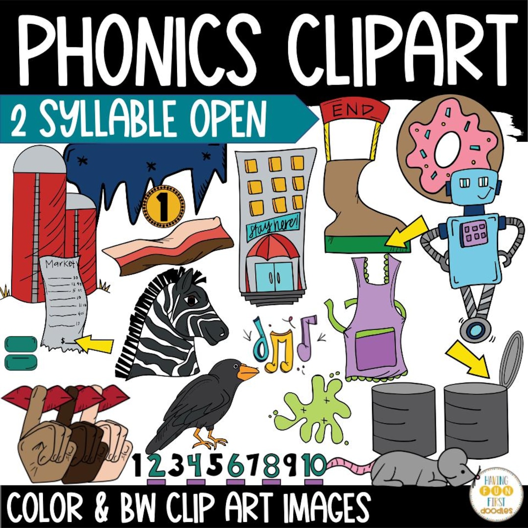 Two Syllable Words Clipart Open Syllables Images Science of Reading - Etsy