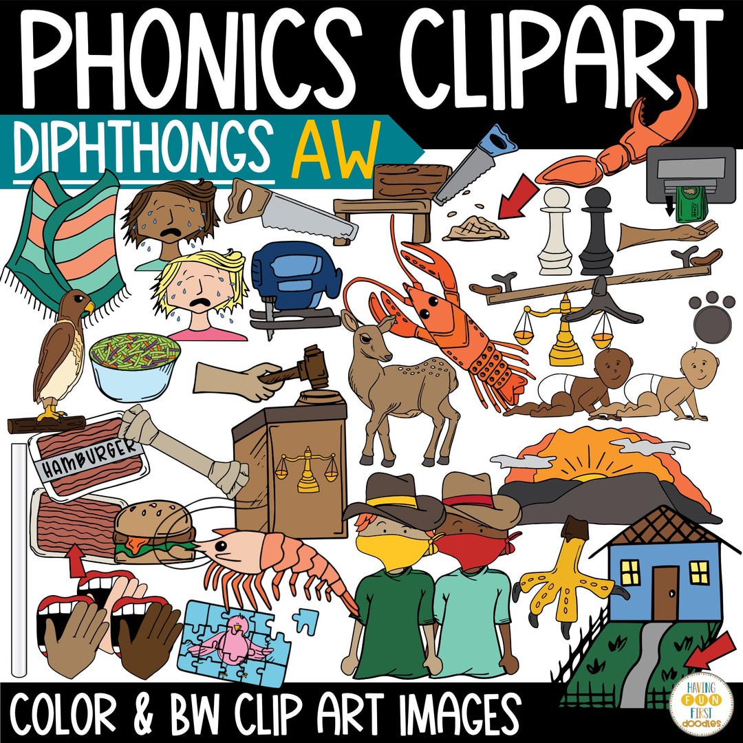 Diphthongs AW Words Clipart for Phonics Activities – Science of Reading ...