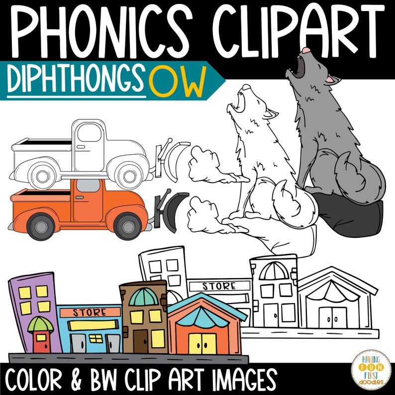 Diphthongs OW Words Clipart for Phonics Activities – Science of Reading ...