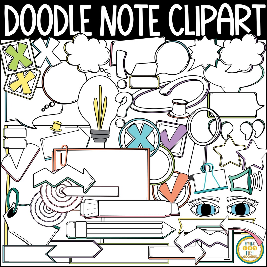 Doodle Note Clipart Set for Sketch Notes & Graphic Organizers – 165 PNG ...