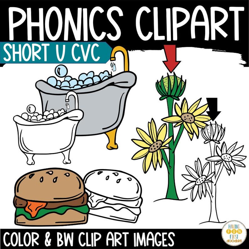CVC Short U Words Clipart for Phonics Activities – Science of Reading ...
