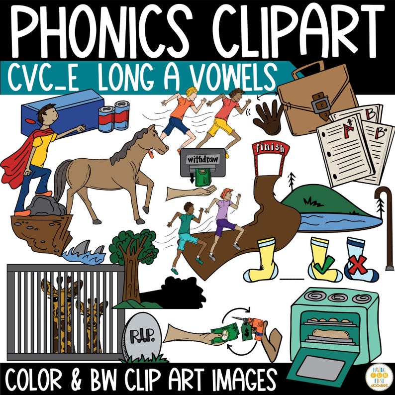 CVCE VCE Long A Words Clipart for Phonics Activities Silent E / Magic E ...