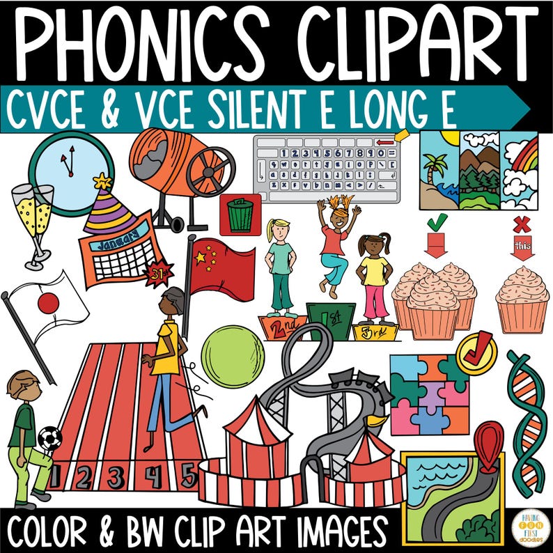 CVCE VCE Long E Words Clipart for Phonics Activities Silent E / Magic E ...