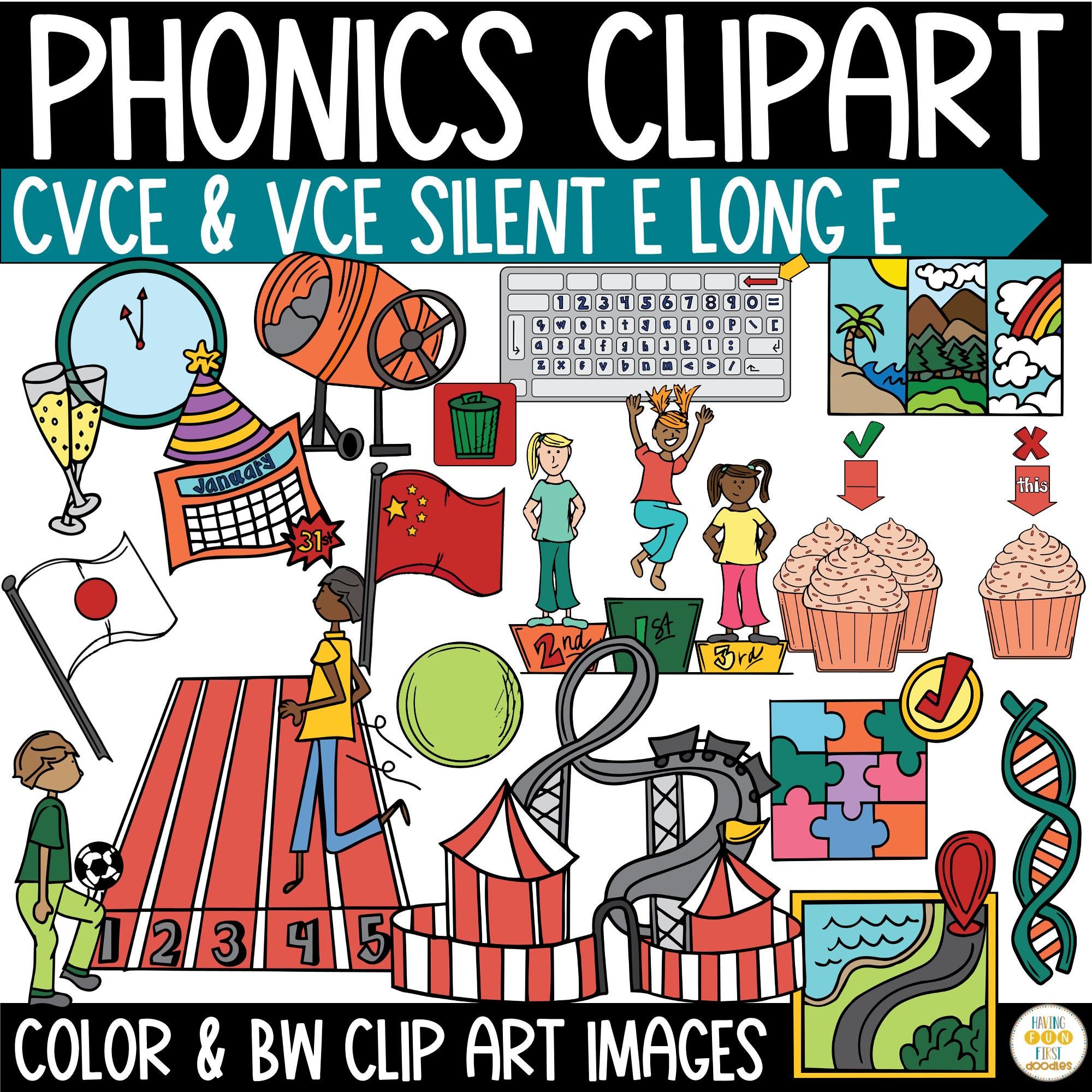 CVCE VCE Long E Words Clipart for Phonics Activities Silent E / Magic E ...