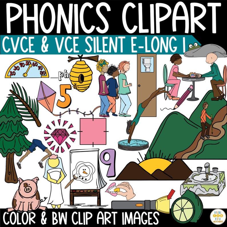 CVCE VCE Long I Words Clipart for Phonics Activities Silent E / Magic E ...