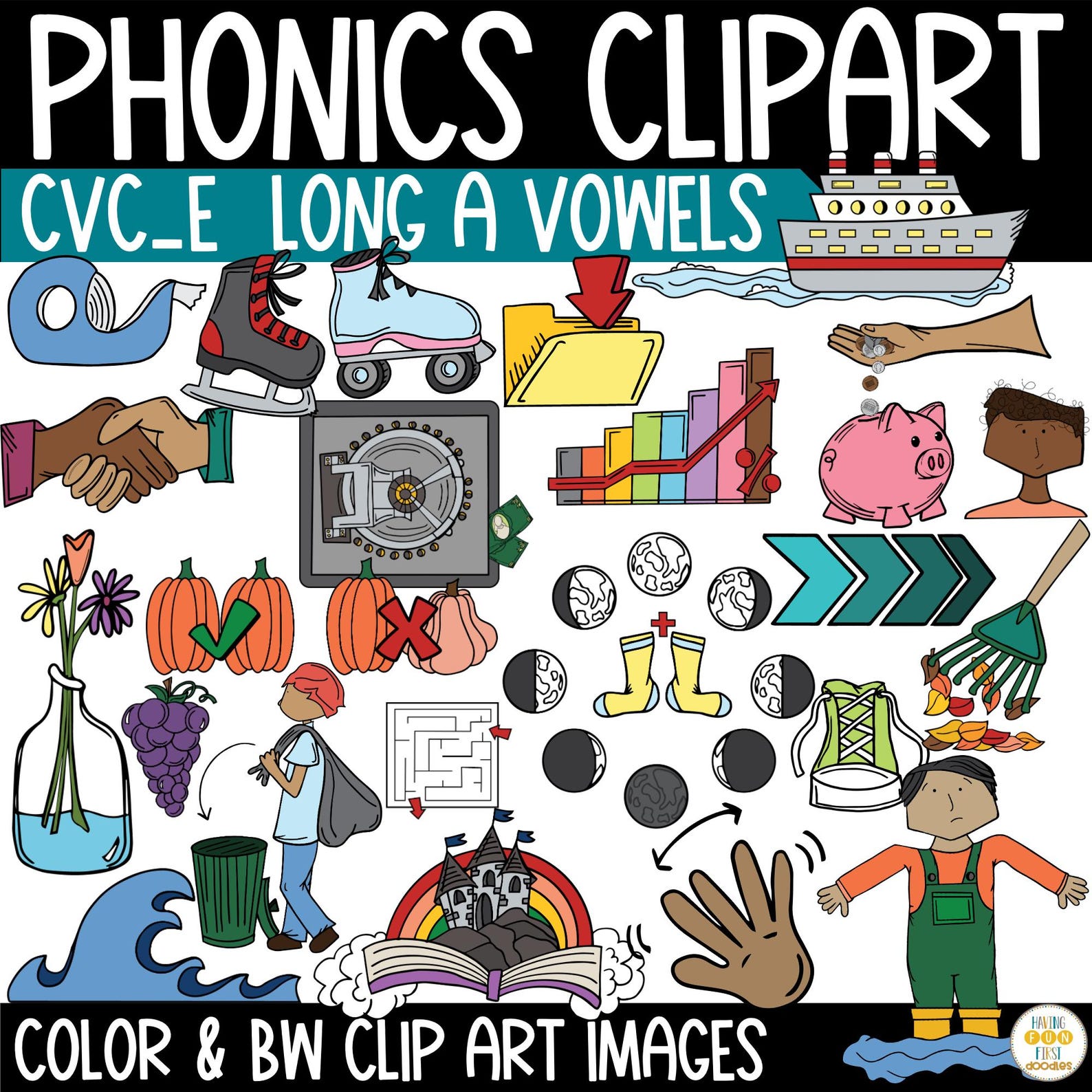 CVCE VCE Long A Words Clipart for Phonics Activities Silent E / Magic E ...