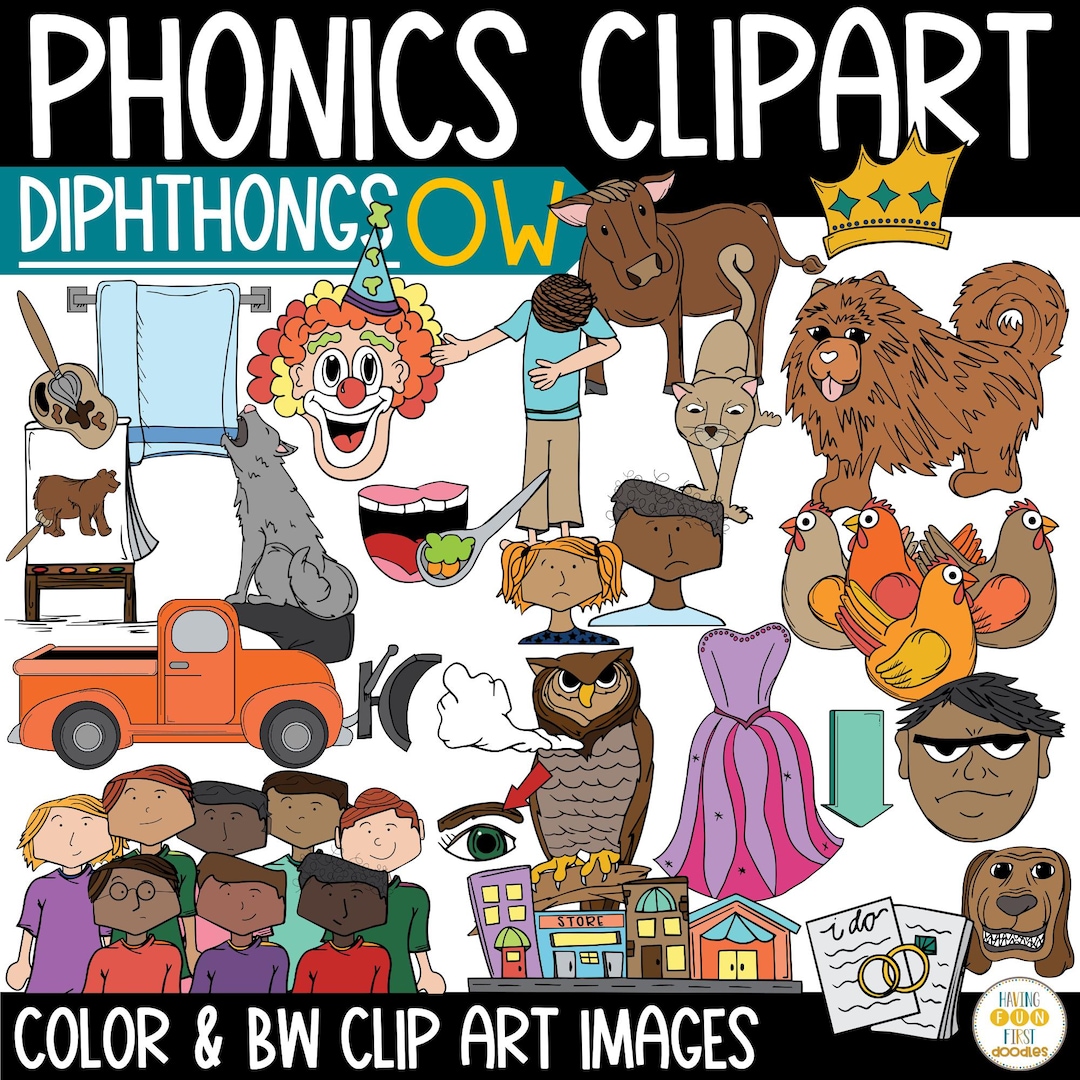 Diphthongs OW Words Clipart for Phonics Activities – Science of Reading ...