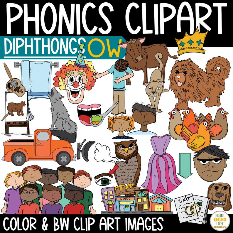 Diphthongs OW Words Clipart for Phonics Activities – Science of Reading ...