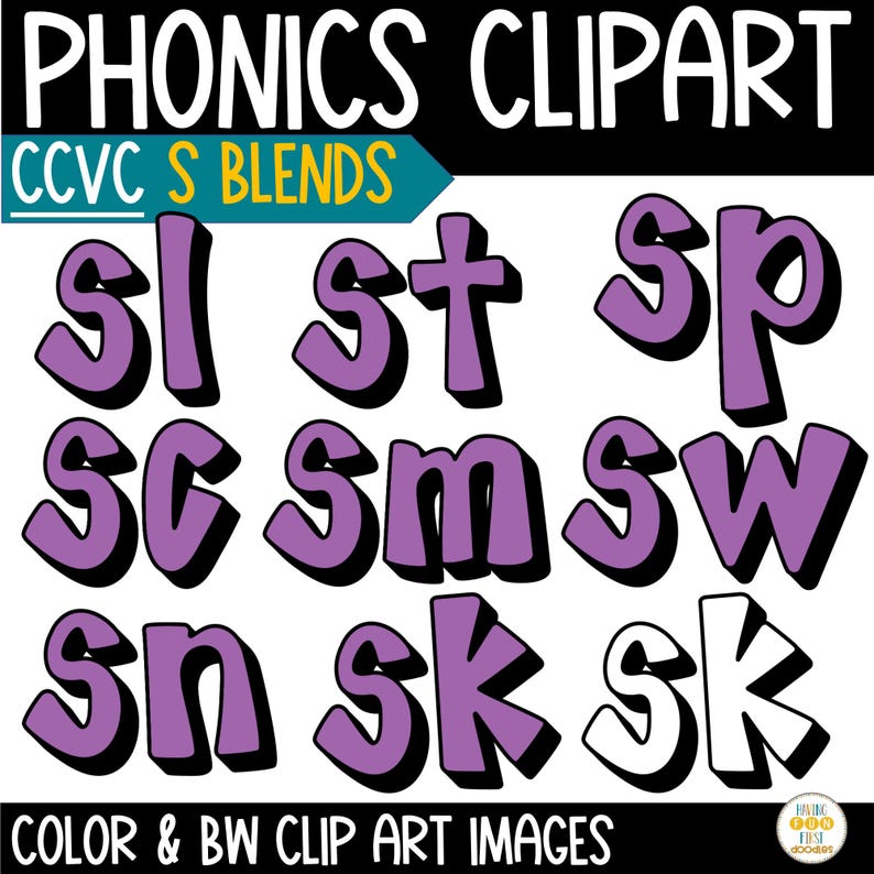 CCVC Beginning S Blend Word Clipart for Phonics Activities – Science of ...