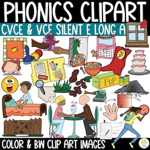 CVCE VCE Long A Words Clipart for Phonics Activities Silent E / Magic E ...
