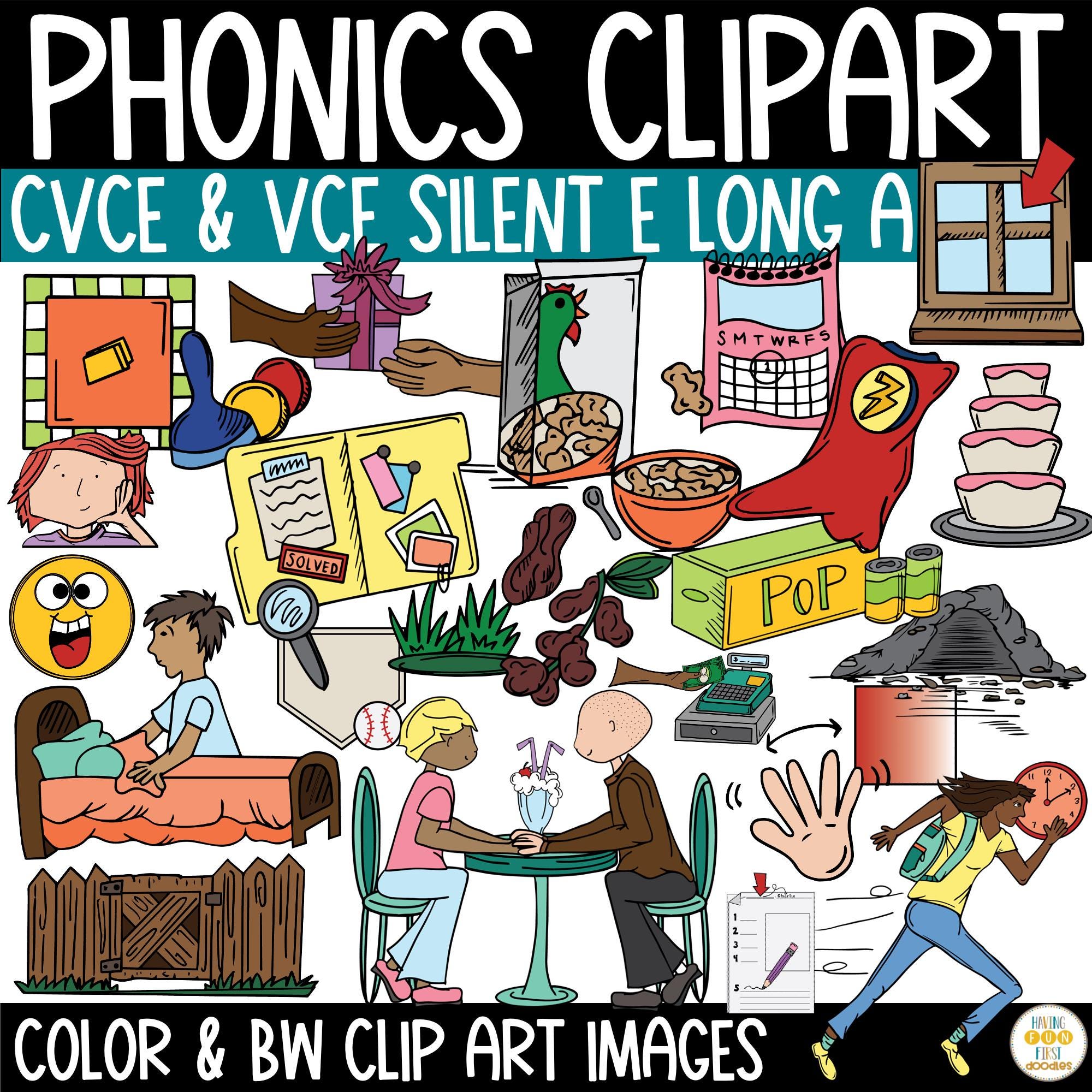 CVCE VCE Long A Words Clipart for Phonics Activities Silent E / Magic E ...