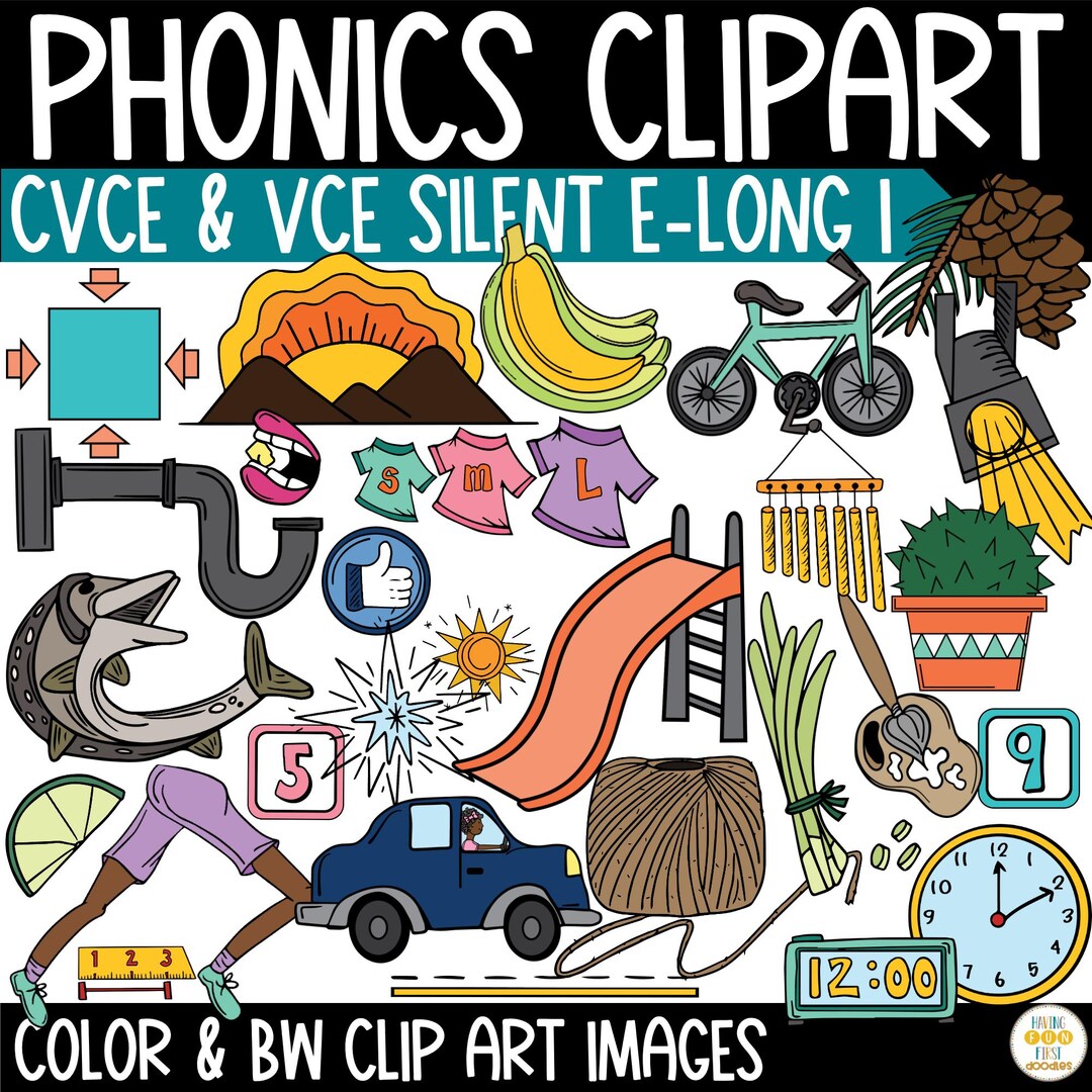 CVCE VCE Long I Words Clipart for Phonics Activities Silent E / Magic E ...