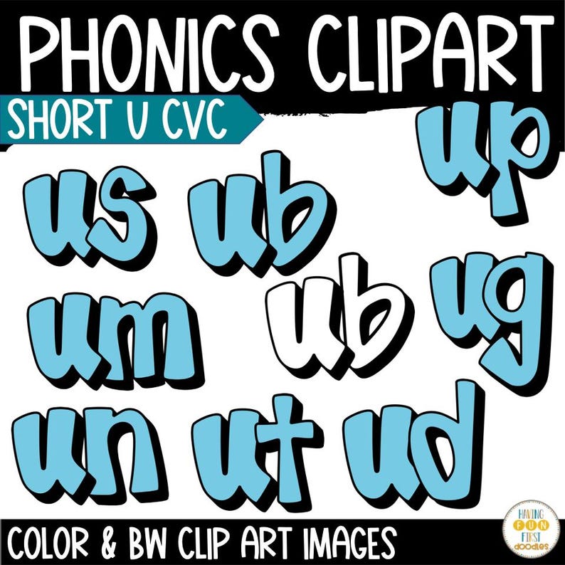 CVC Short U Words Clipart for Phonics Activities – Science of Reading ...