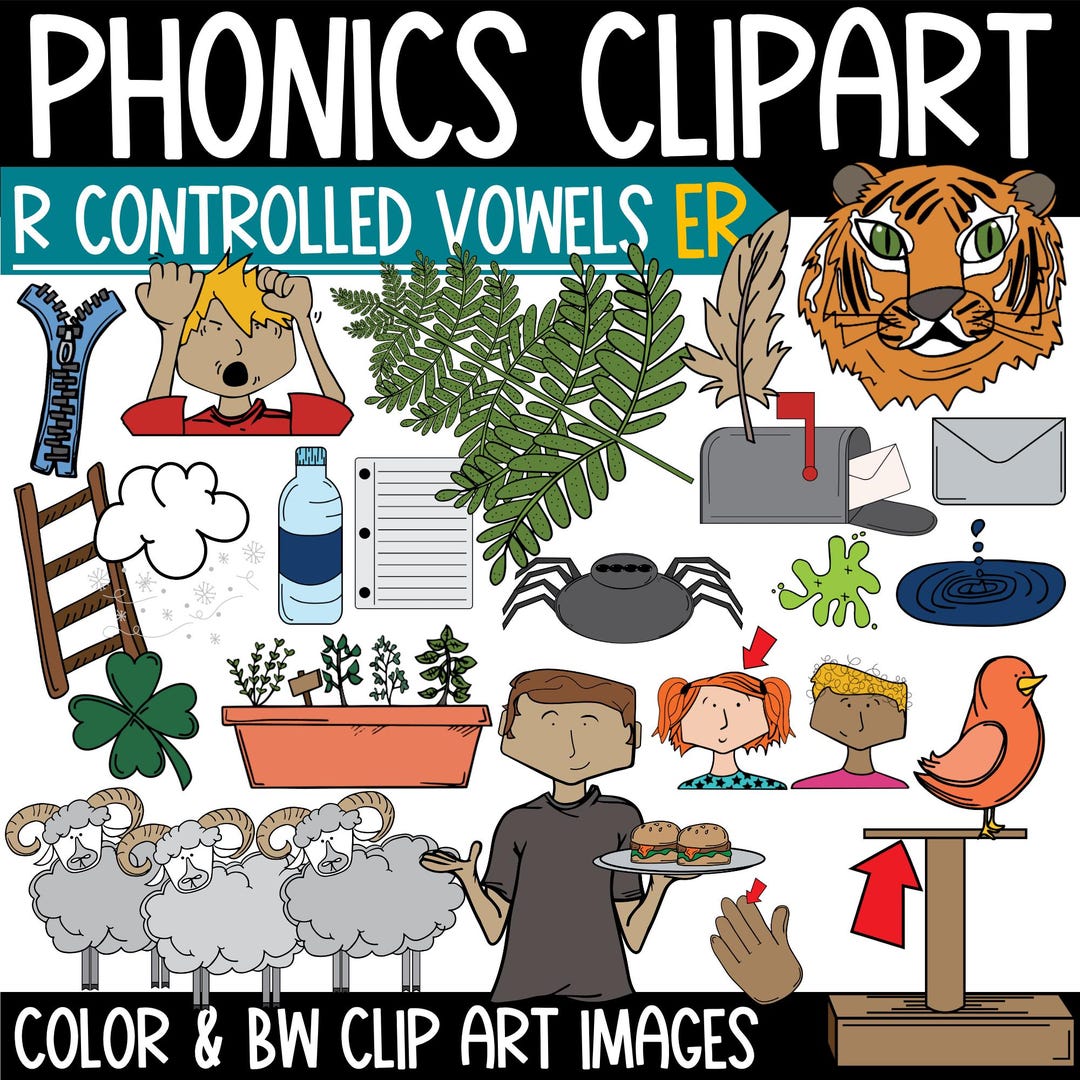 R-controlled Vowel ER Word Clipart for Phonics Activities – Science of ...