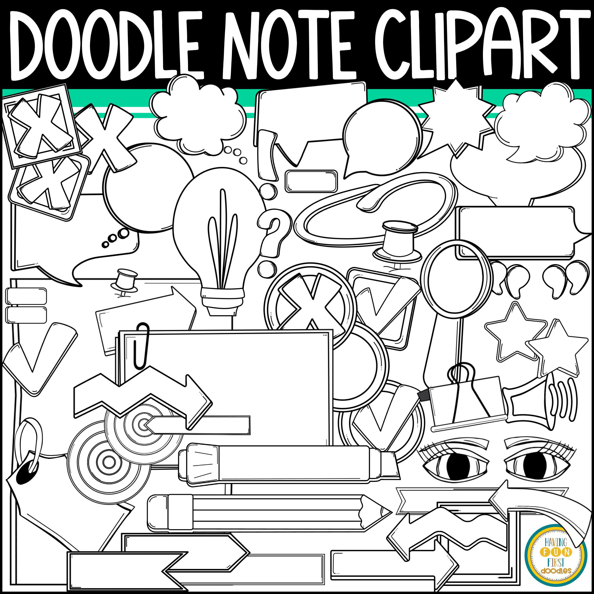 Doodle Note Clipart Set for Sketch Notes & Graphic Organizers – 165 PNG ...