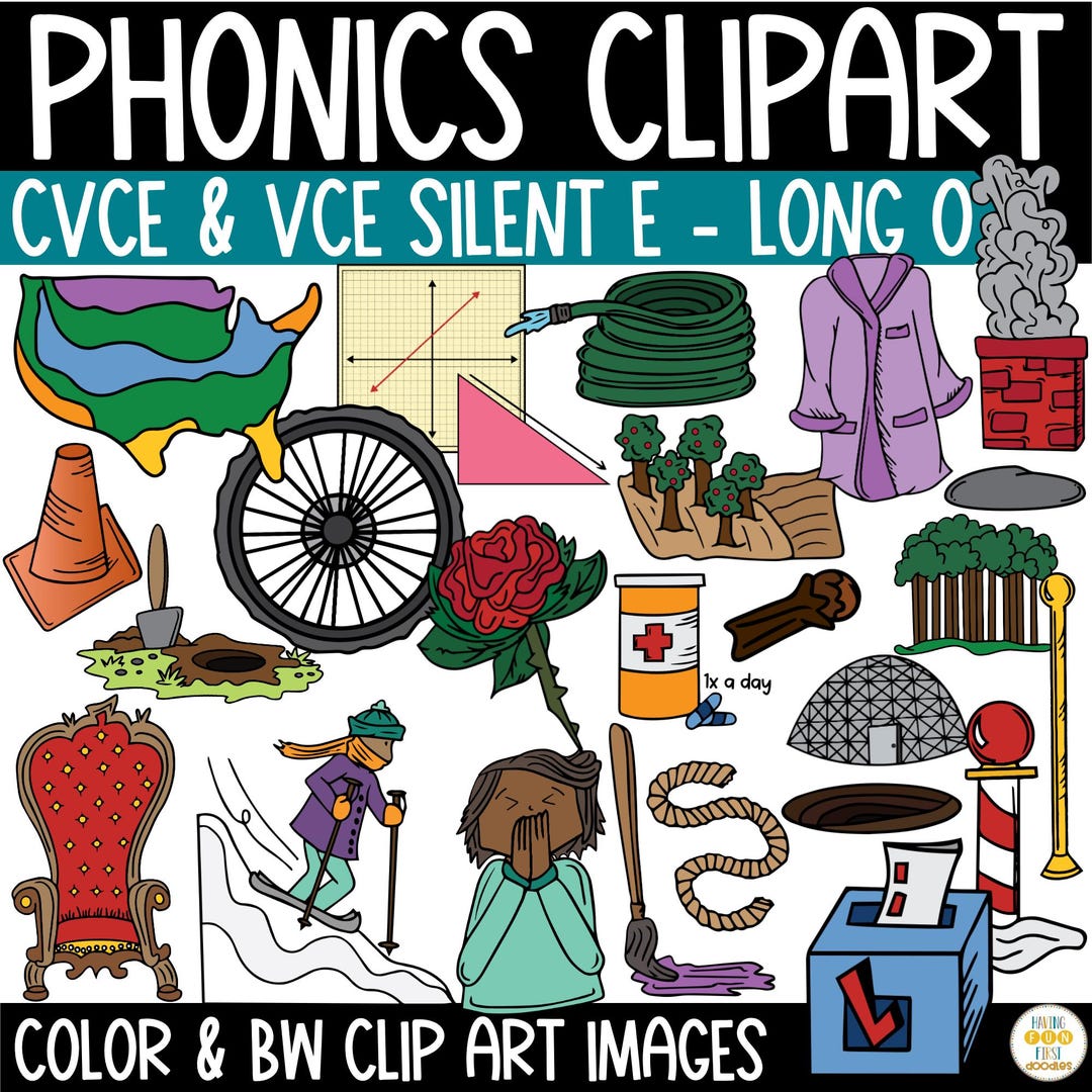 CVCE VCE Long O Words Clipart for Phonics Activities Silent E / Magic E ...