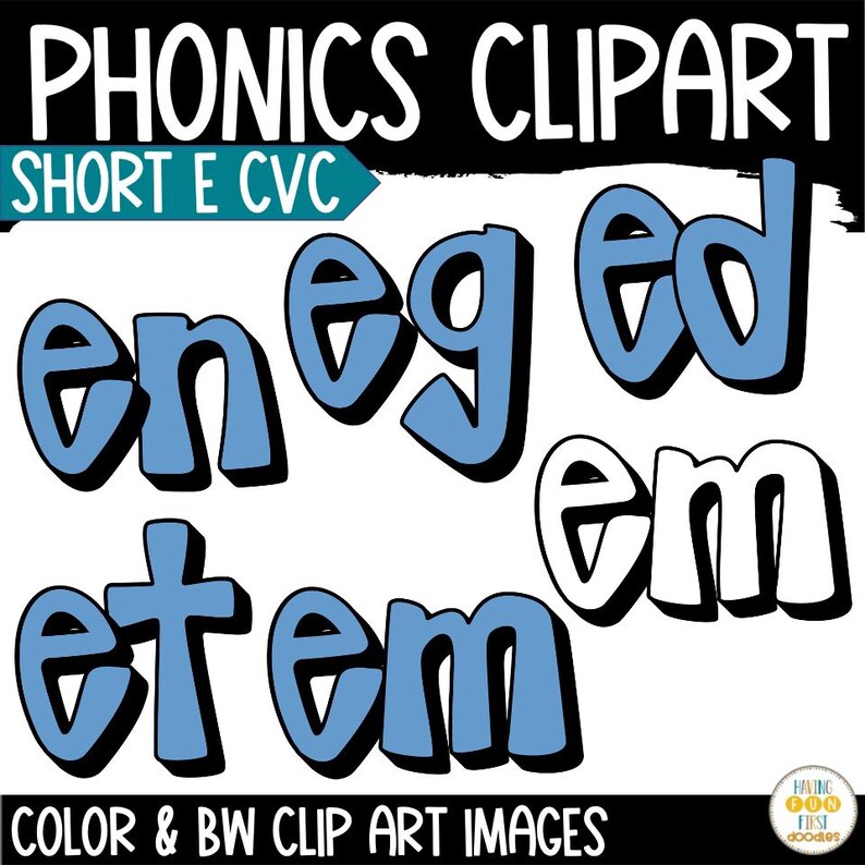 Short E CVC Words Clipart Phonics Short Vowel E Images Science of ...