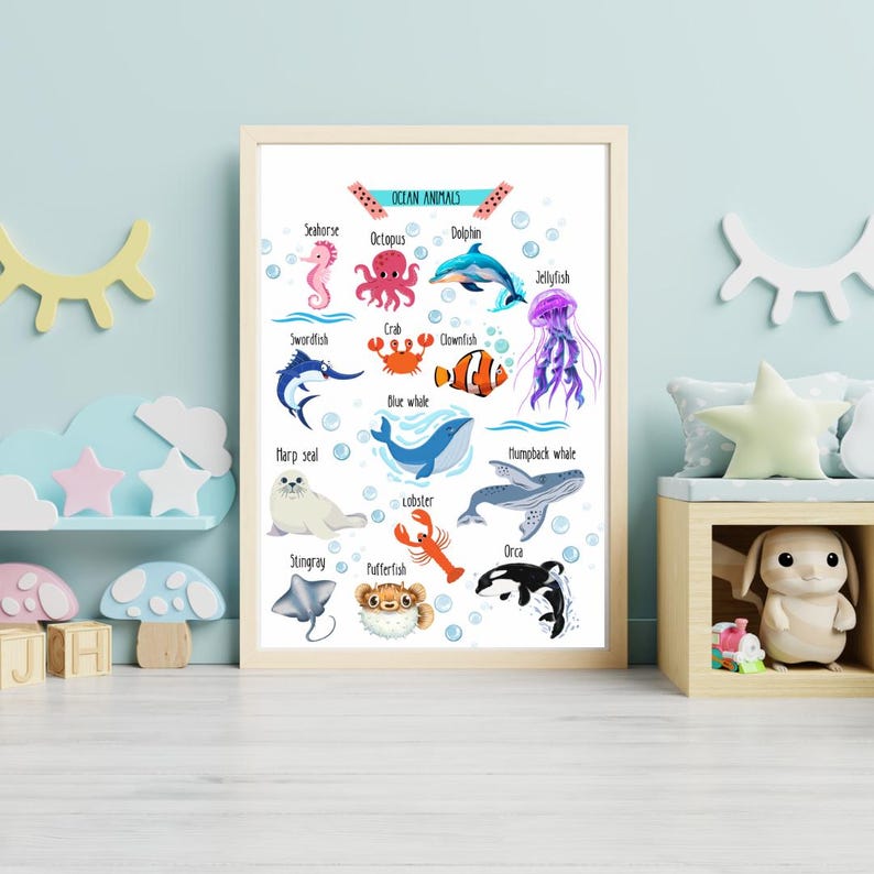Forest and Ocean Animals Wall Art Digital Art Print Learn the Animals ...