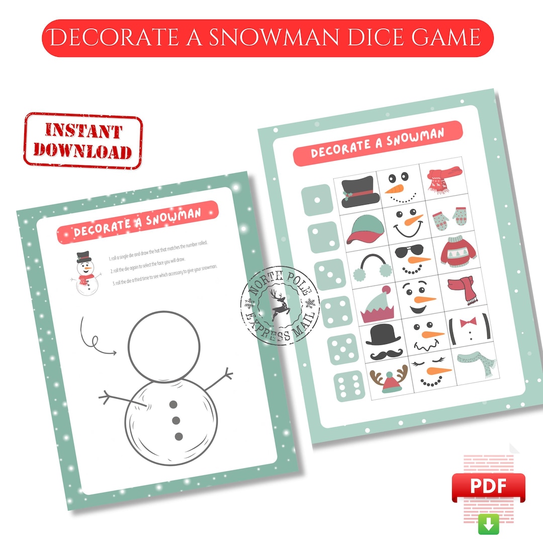 Decorate a Snowman Game Digital Worksheets | Stocking Stuffer | Build ...