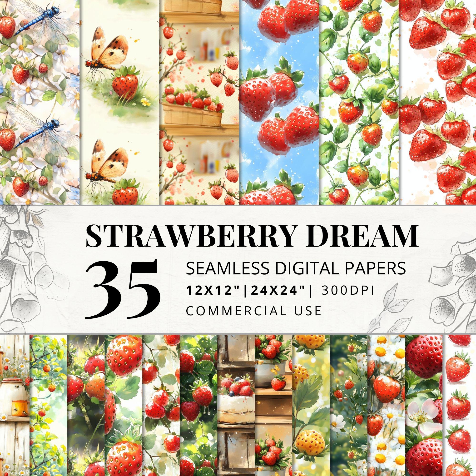 Strawberry Seamless Patterns: 35 Digital Papers With Strawberry Png ...