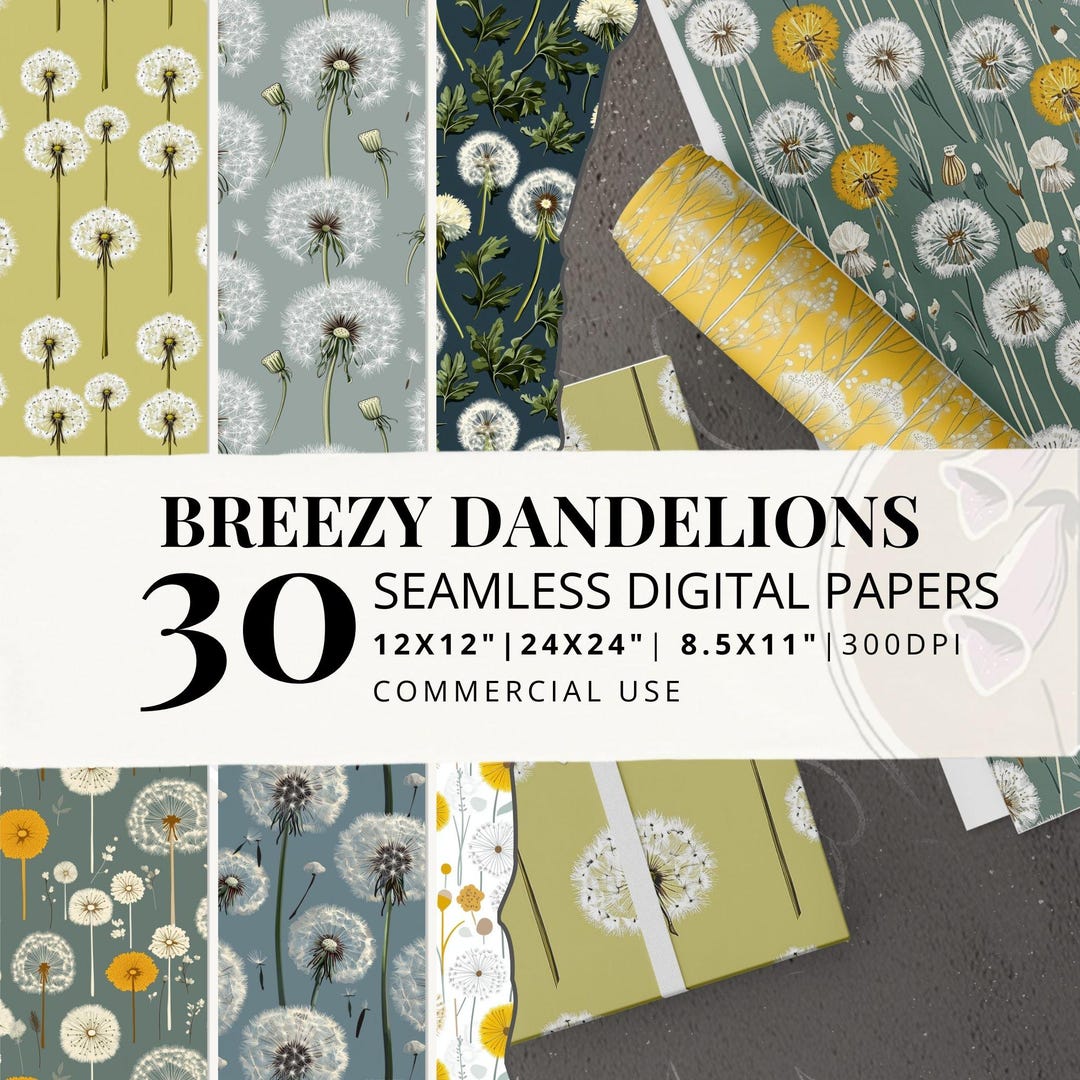 30 Dandelion Digital Paper: Nature Inspired Seamless Pattern Set for ...