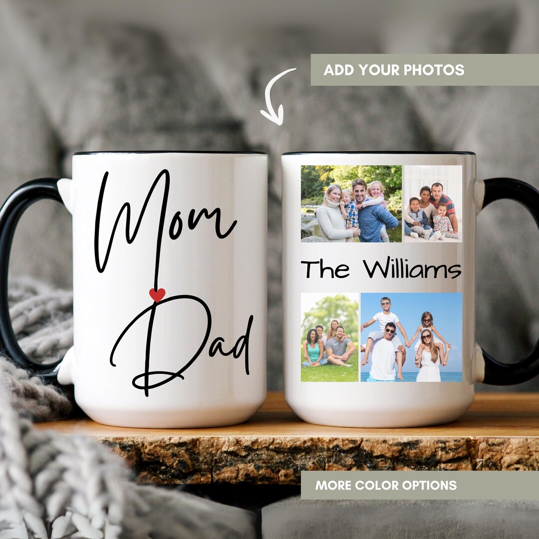 Personalized Mom and Dad Mug, Custom Family Photo Mug, Family Name Mug ...