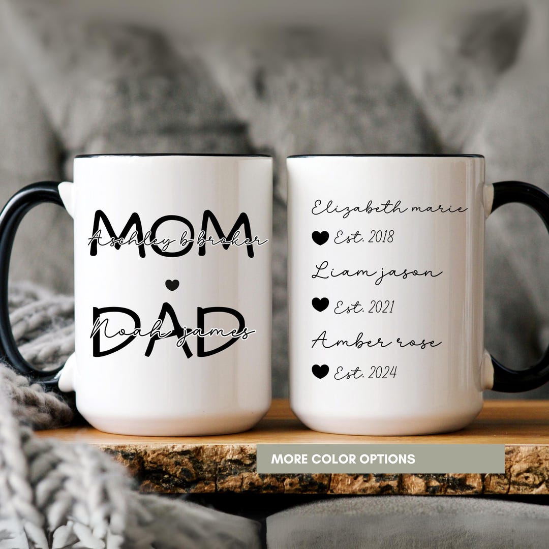 Personalized Mom and Dad Mugs Set,custom Parents Mug, Pregnancy Reveal ...