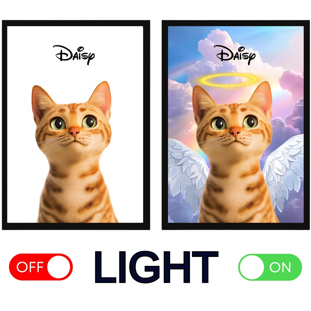 Custom Cat Light Portrait | Turn Your Pet Into a Cartoon | Personalized ...