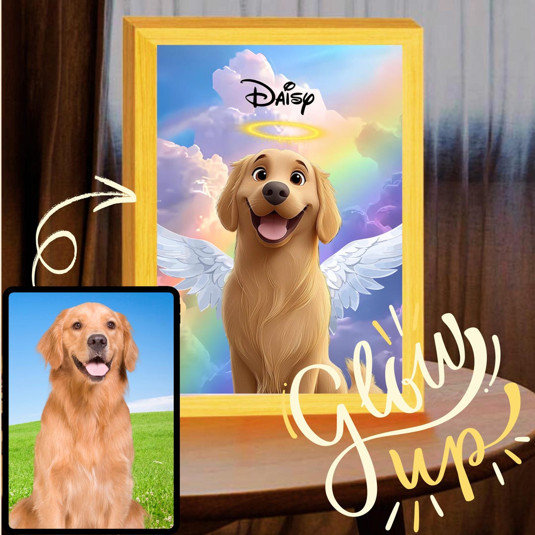 Dog Loss Memorial Gift | Pet Loss LED Painting Frame | Pet Cartoon ...