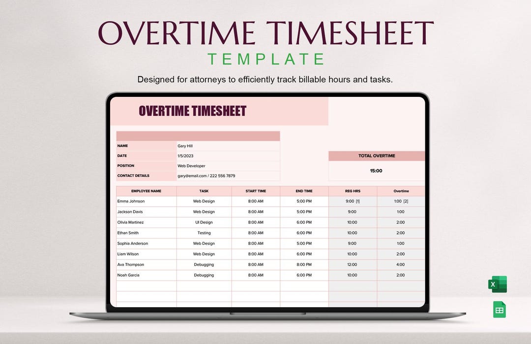 Overtime Timesheet Template | Excel Spreadsheet for Tracking Employee ...