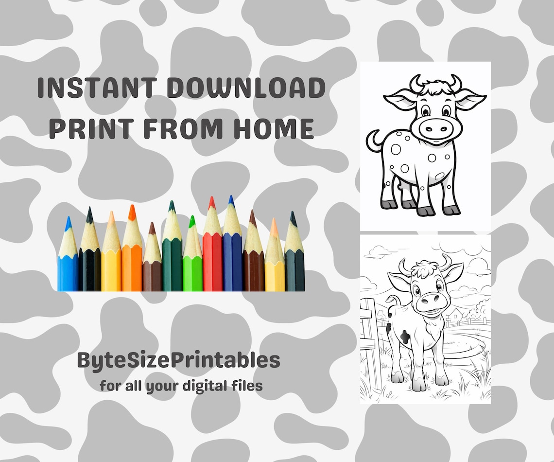 Printable Baby Cow Coloring Pages – Farm Animal Designs (PDF) - Etsy