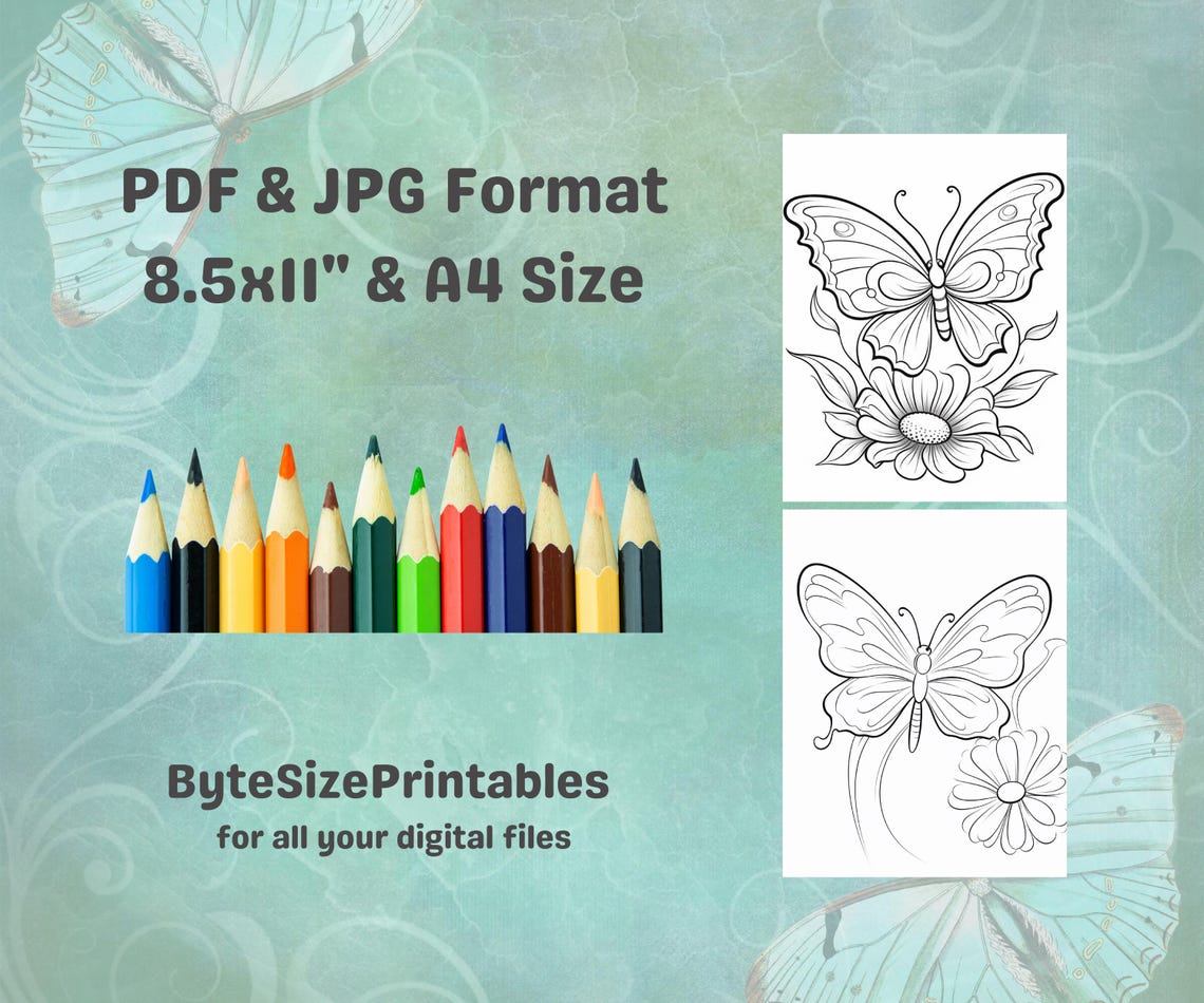 Printable Butterfly Coloring Pages – Nature Wing Designs (PDF) - Etsy