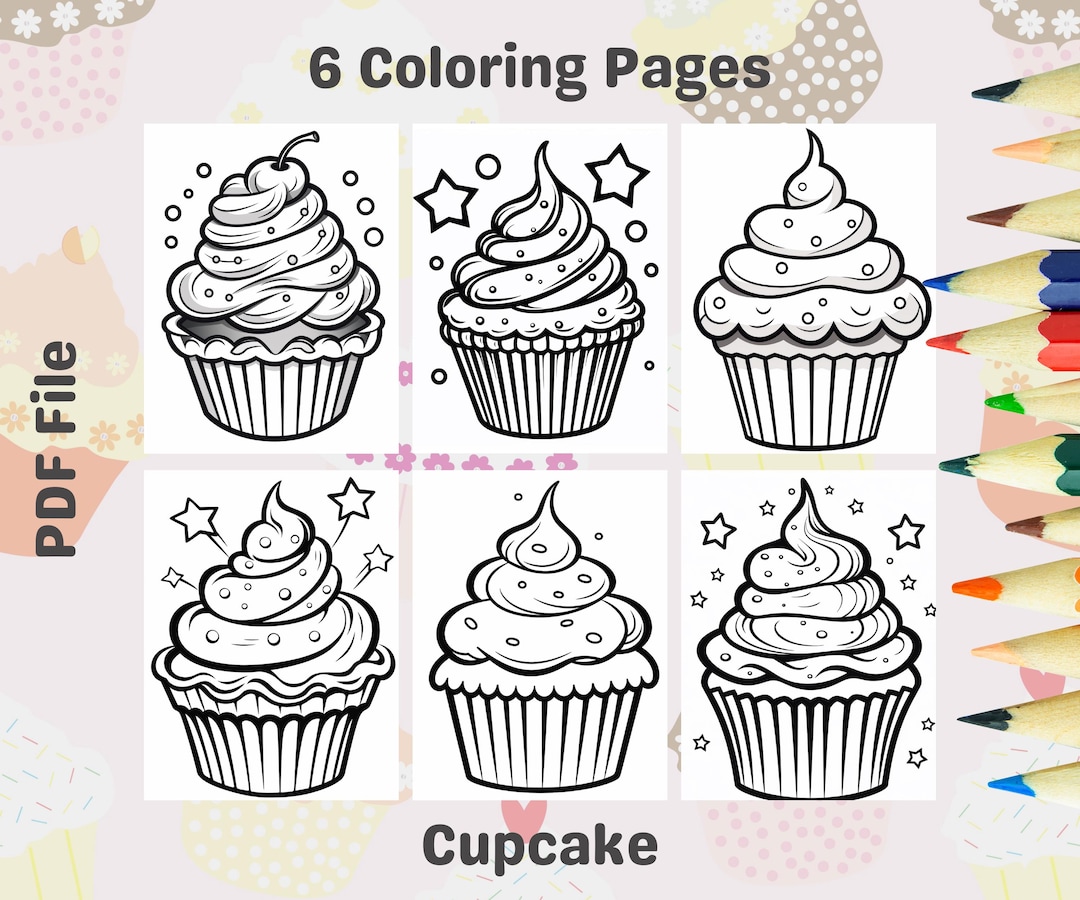 Cupcake Coloring Sheets – Food-themed Printable Pages (digital Download ...