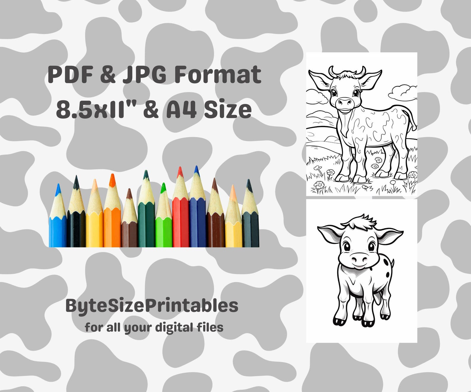 Printable Baby Cow Coloring Pages – Farm Animal Designs (PDF) - Etsy