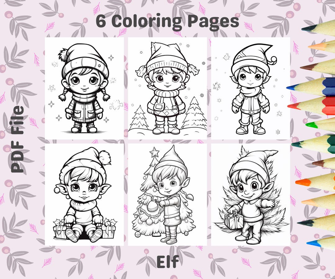 Printable Elf Coloring Pages – Christmas Character Designs (PDF) - Etsy
