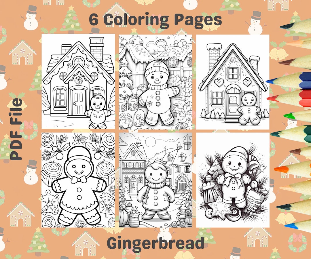 Printable Gingerbread Coloring Pages – Holiday Cookie Designs (PDF) - Etsy