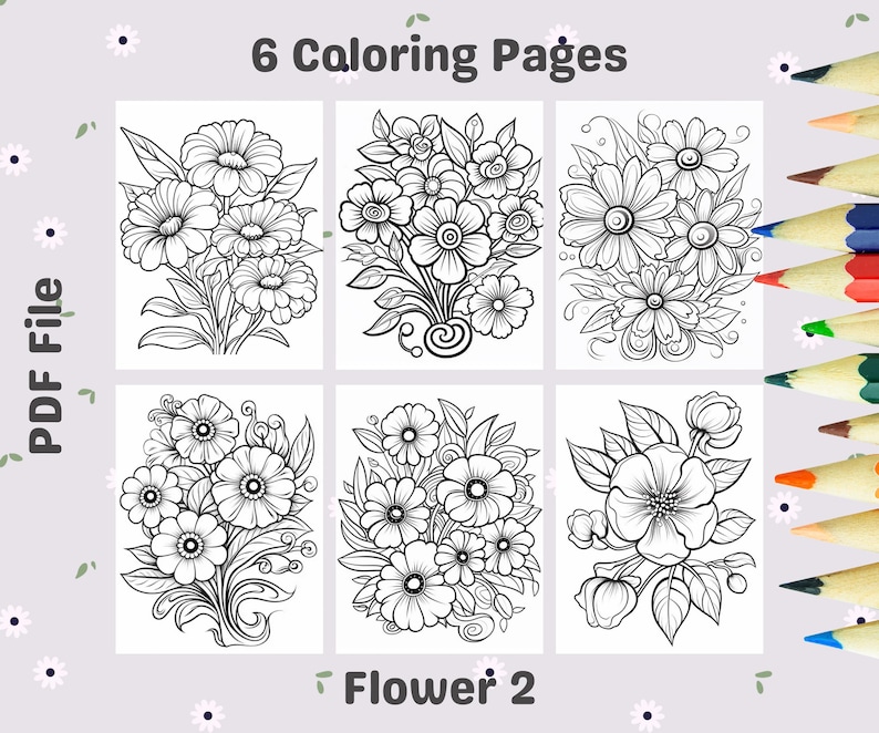 Printable Flower Coloring Pages – Botanical Designs for All Ages (PDF ...