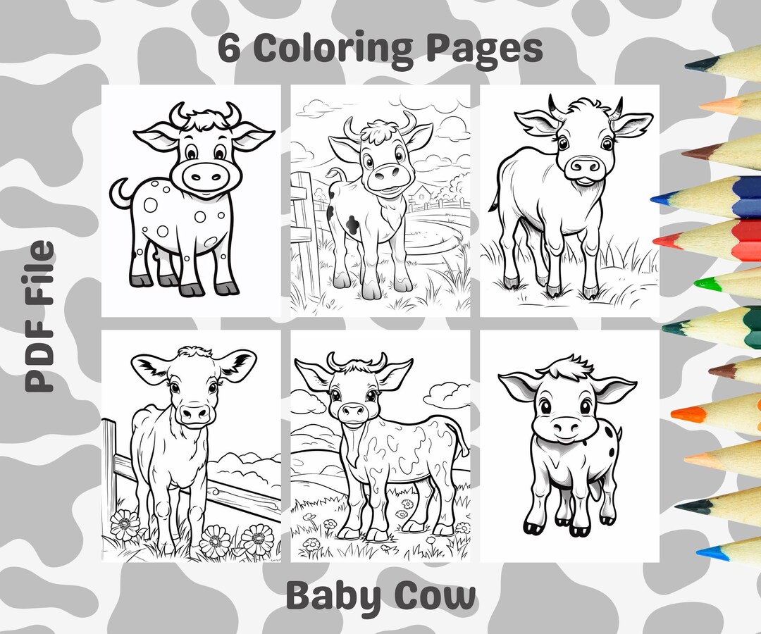 Printable Baby Cow Coloring Pages – Farm Animal Designs (PDF) - Etsy