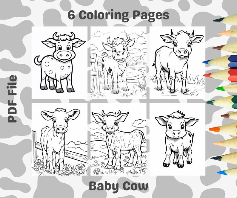 Printable Baby Cow Coloring Pages – Farm Animal Designs (PDF) - Etsy