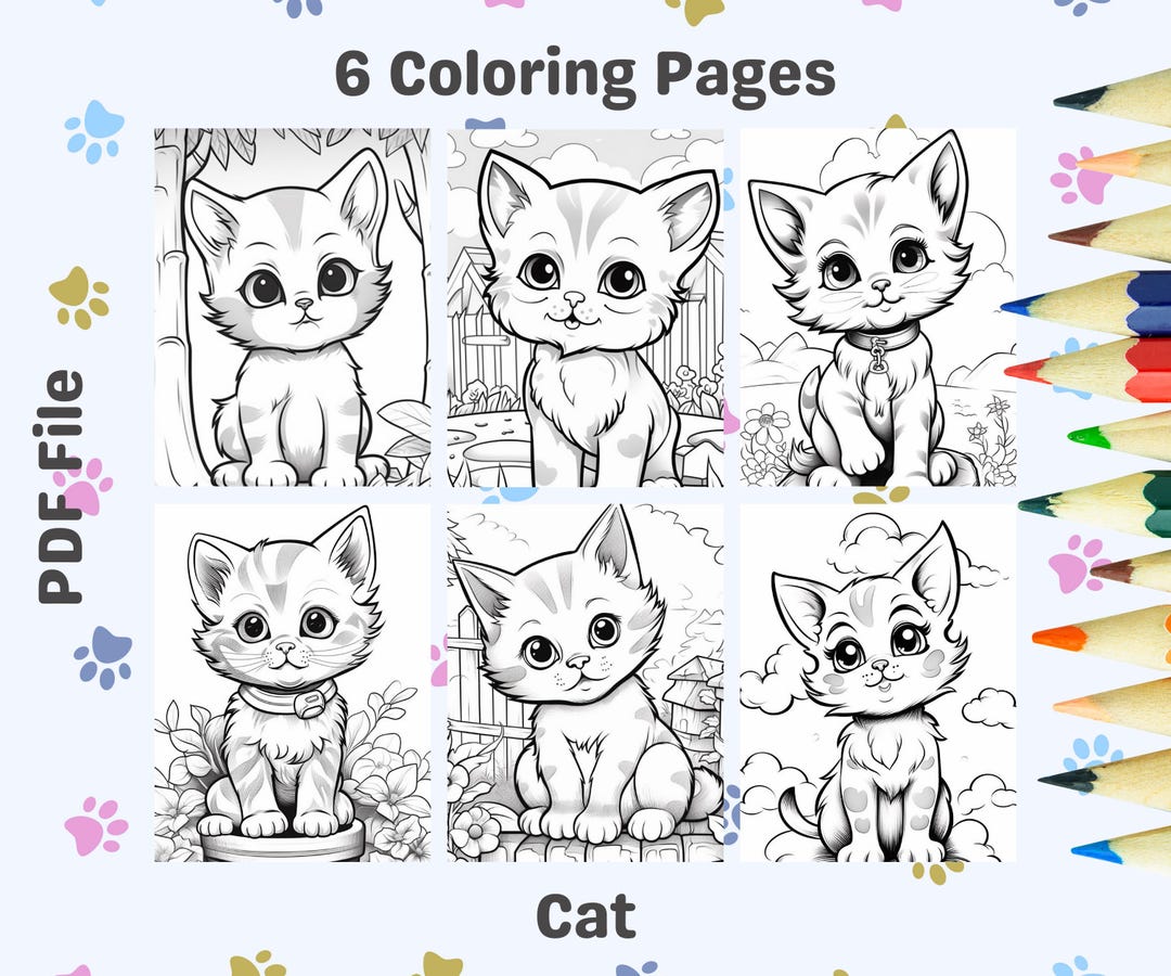 Printable Cat Coloring Pages – Simple Pet Designs for Kids (PDF) - Etsy