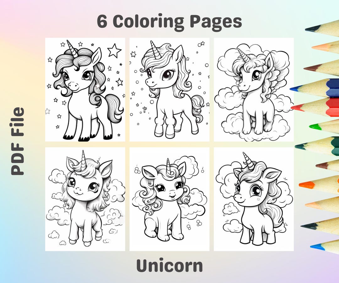 Printable Unicorn Coloring Pages – Fantasy Magic Designs (PDF) - Etsy