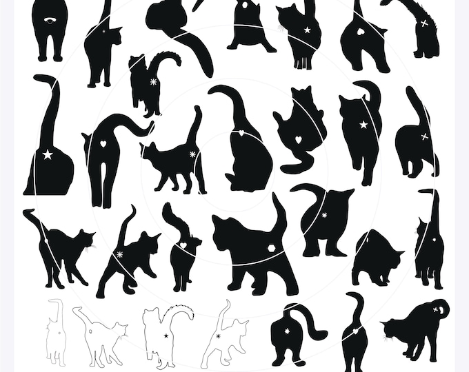 Cat Butt SVG Clipart Bundle, Funny Cat Butts Silhouette SVG, Kittens ...